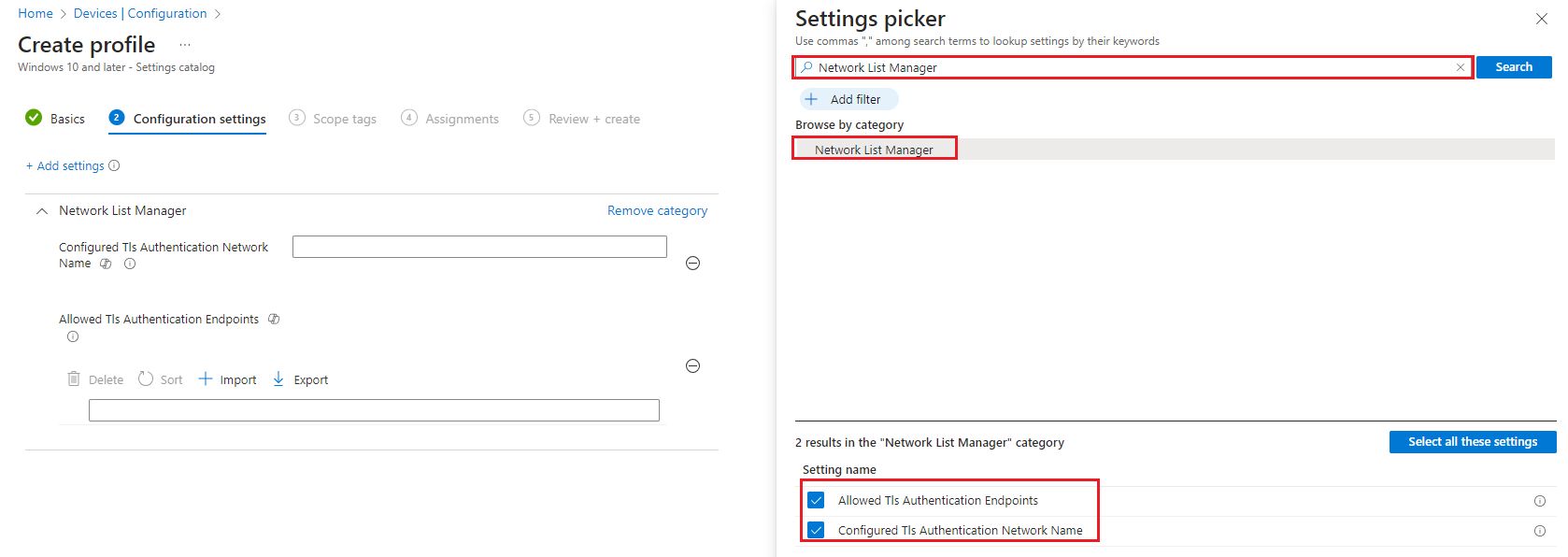 How to configure network to be Domain Authenticated in Microsoft Intune?